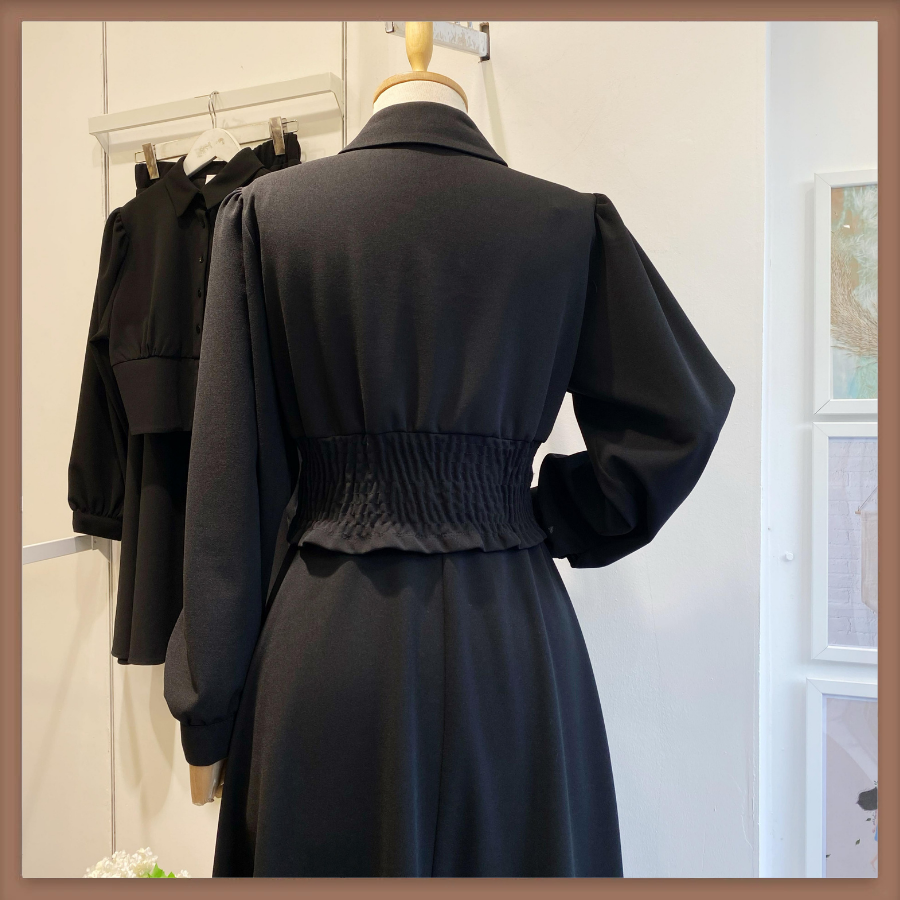 Siyah Beli Büzgülü Crep Takım | Faya Boutique